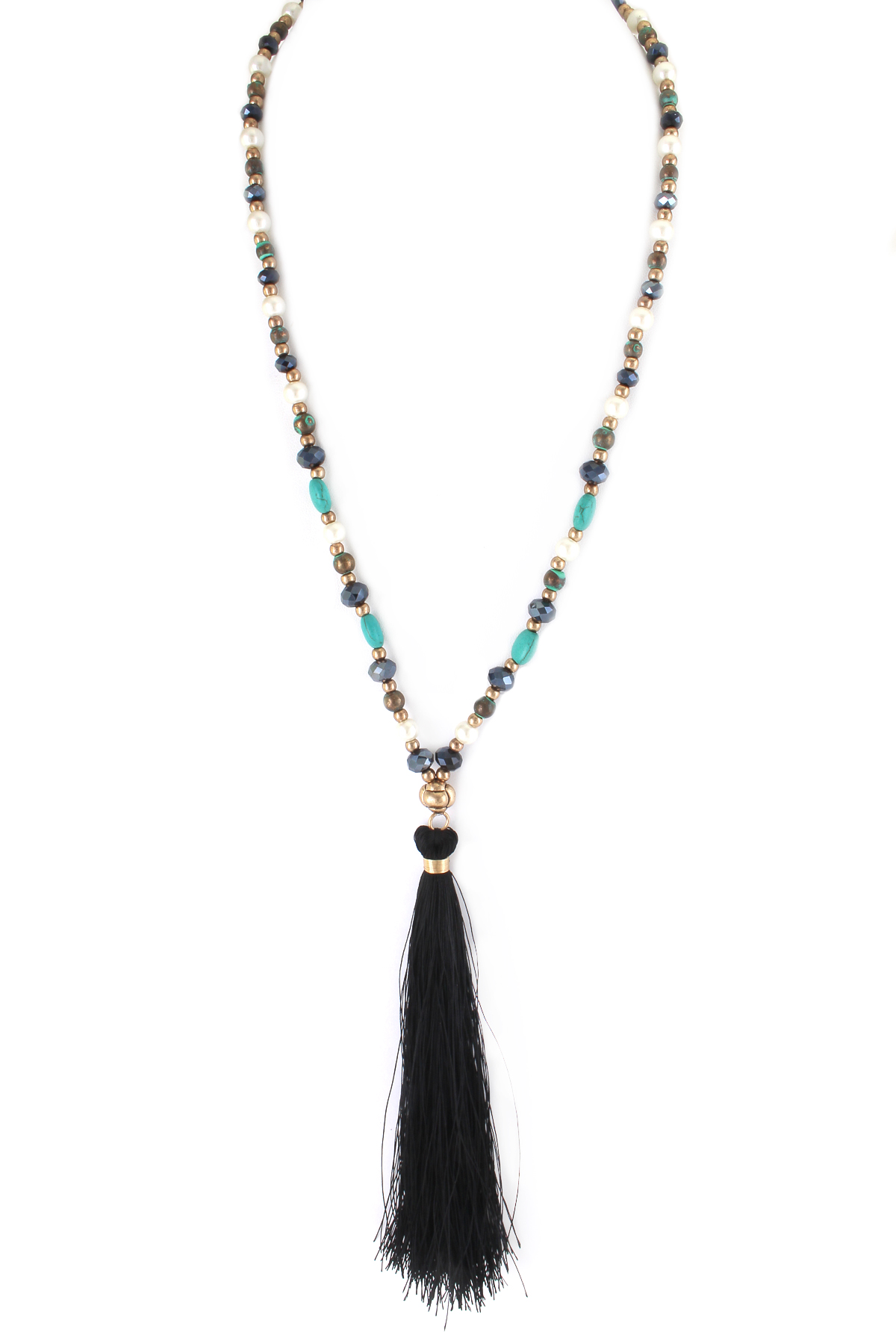 Multi Beaded Tassel Pendant Necklace Necklaces