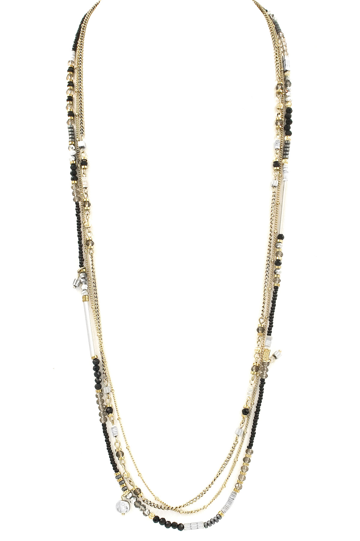 Layered Glass/Seed Bead Chain Necklace - Necklaces Layered Glass/Seed Bead Chain Necklace - Necklaces