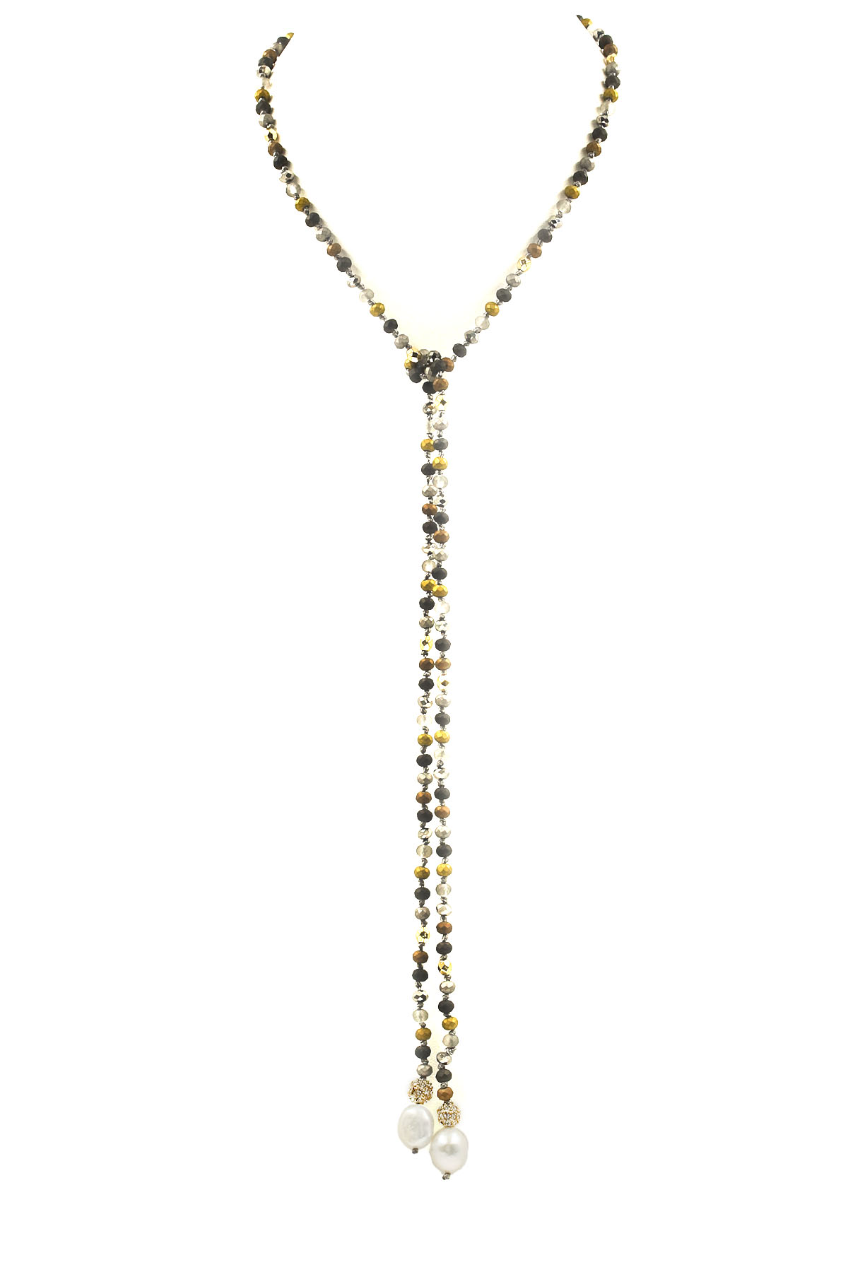 Faceted Bead Freshwater Pearl Lariat Necklace Necklaces