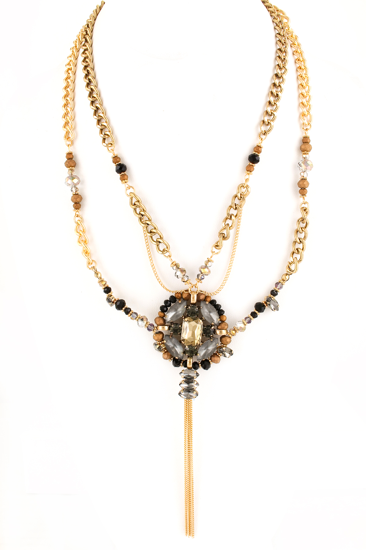 Glass Stone Tassel Chain Necklace Necklaces
