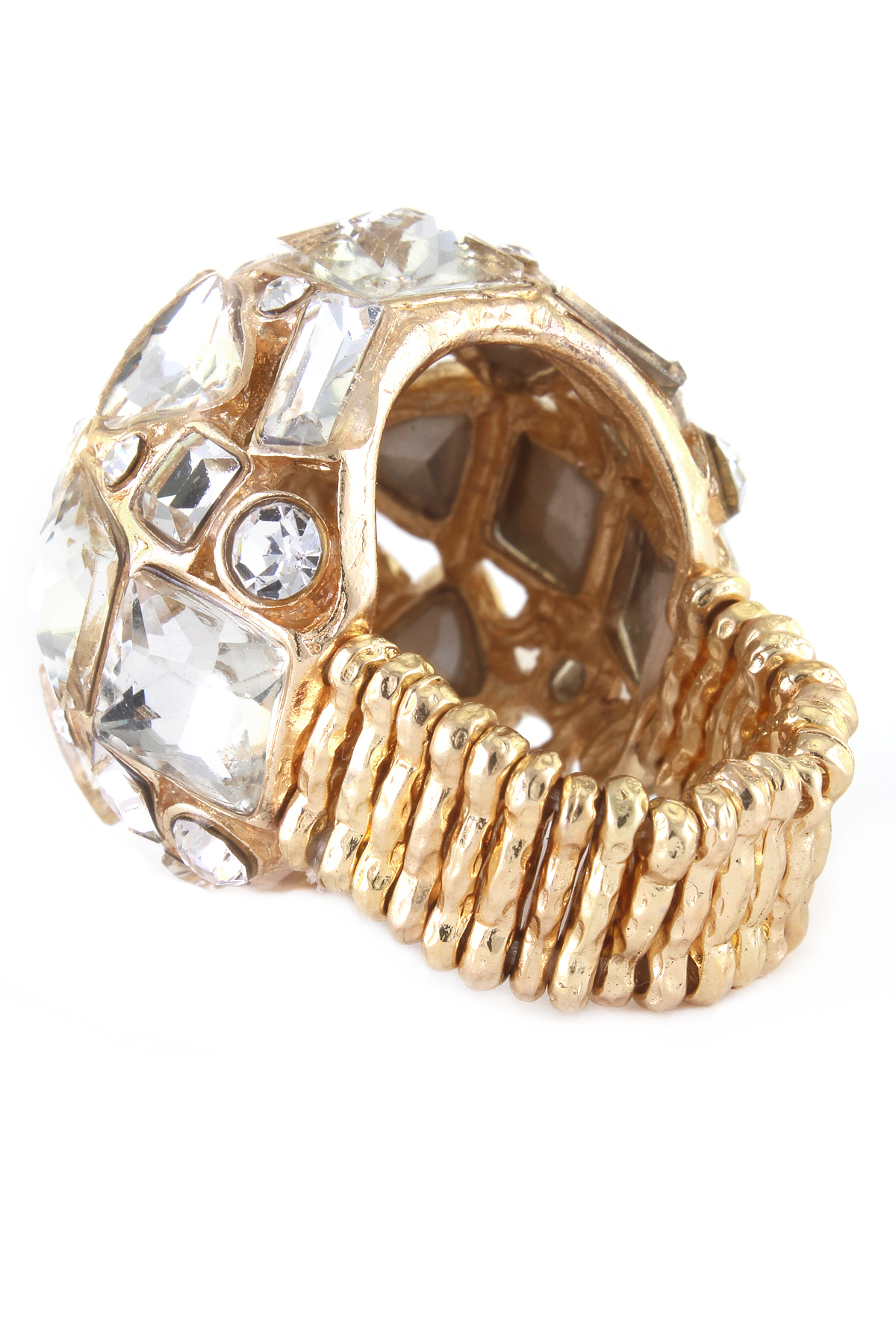 GOLD-CLEAR Floral Jewel Ball Ring - Rings
