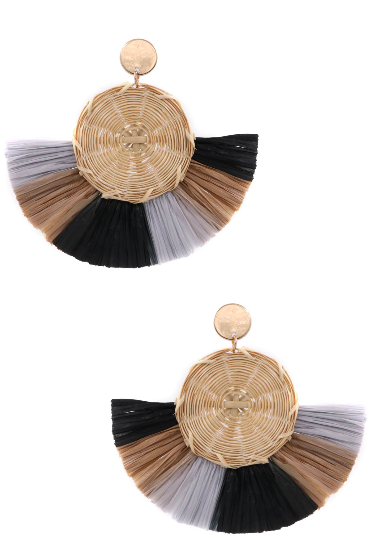 NATURAL Raffia Fringe Drop Earrings