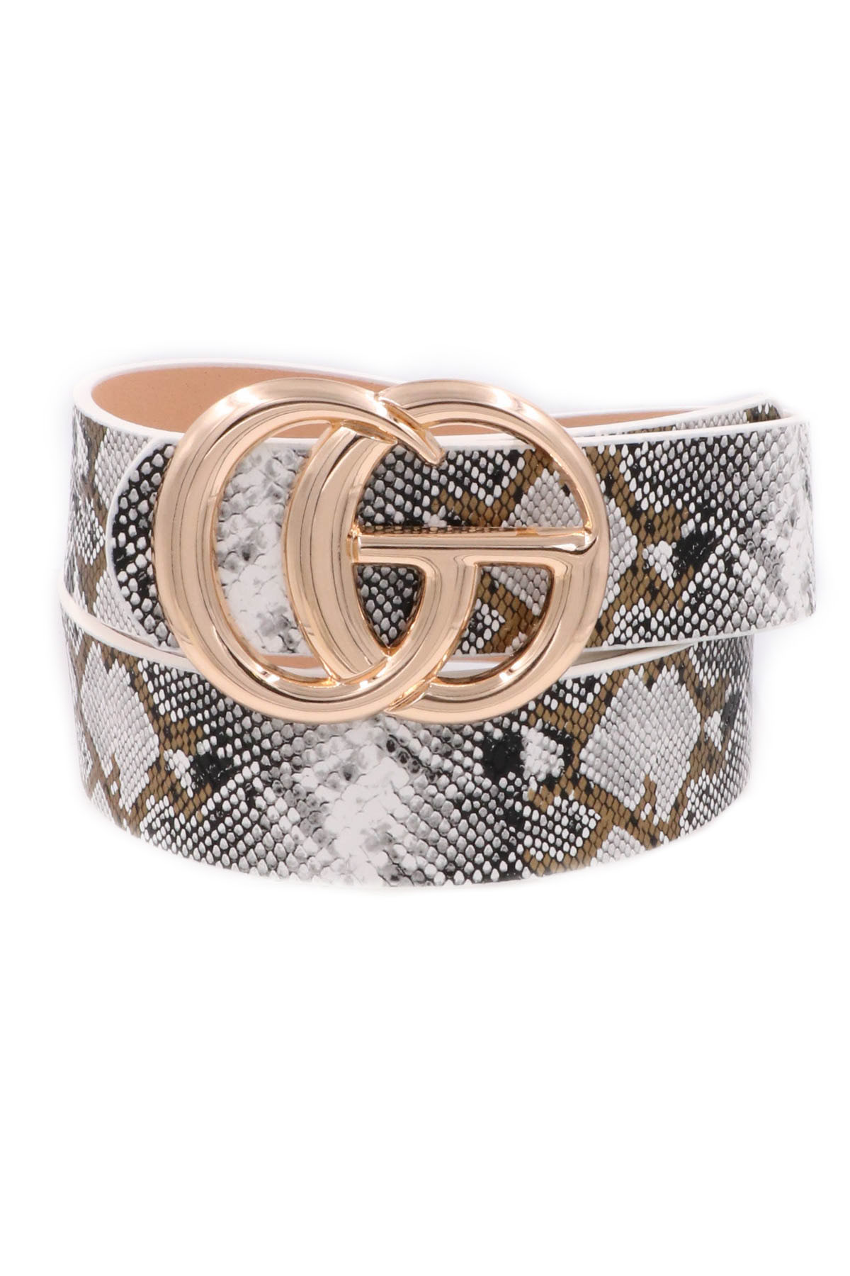 BROWN Snake Print Buckle Belt - Belts