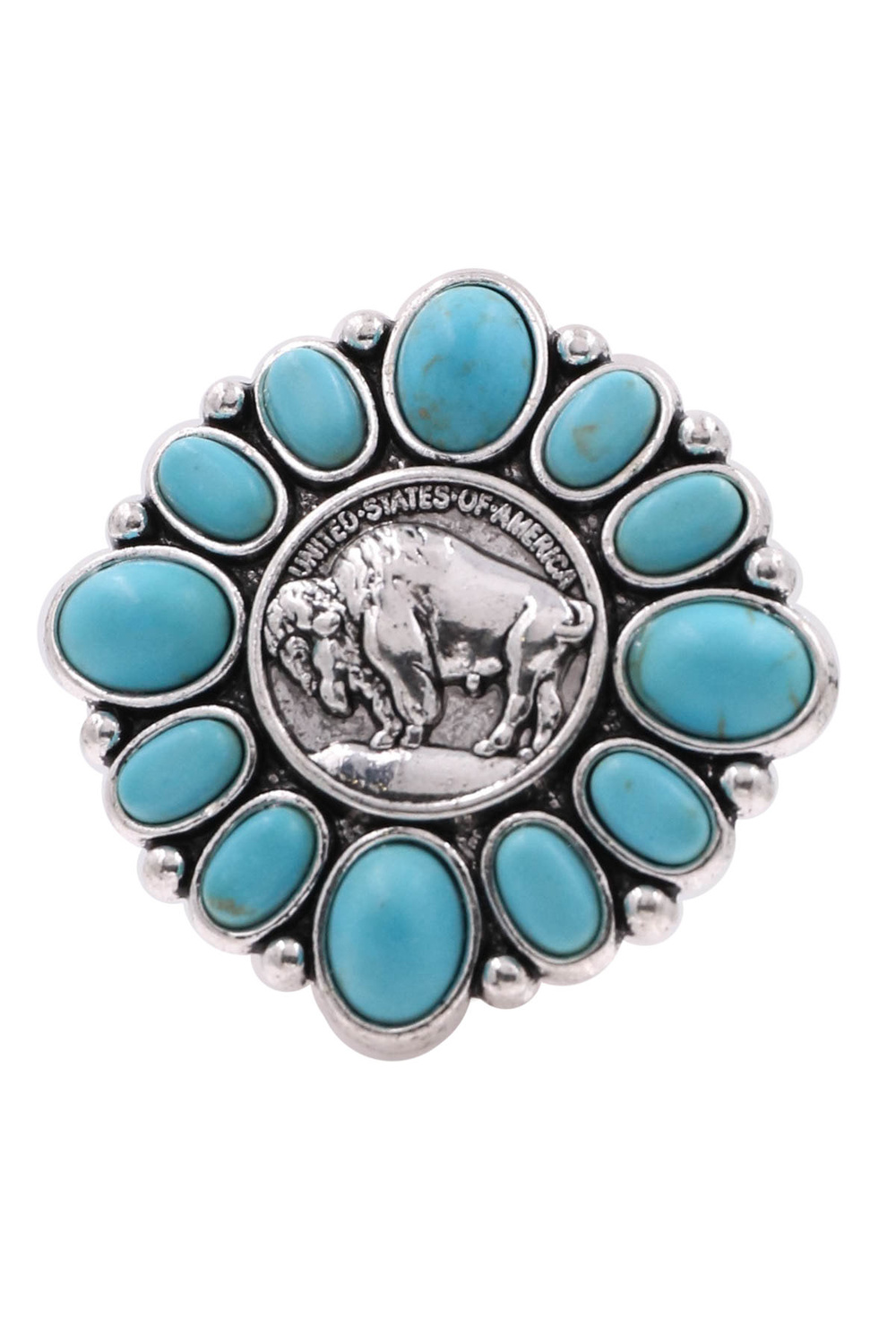 TURQUOISE Metal Western Stone Buffalo Ring - Rings