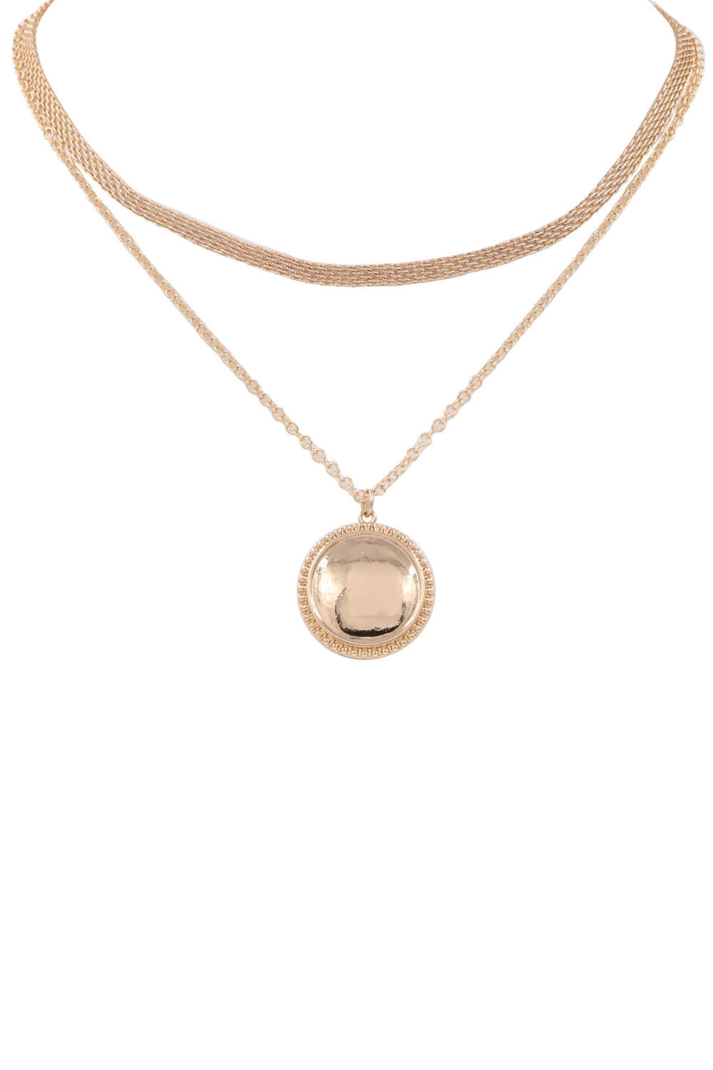 GOLD Layered Disc Pendant 2-Piece Necklace Set - Necklaces