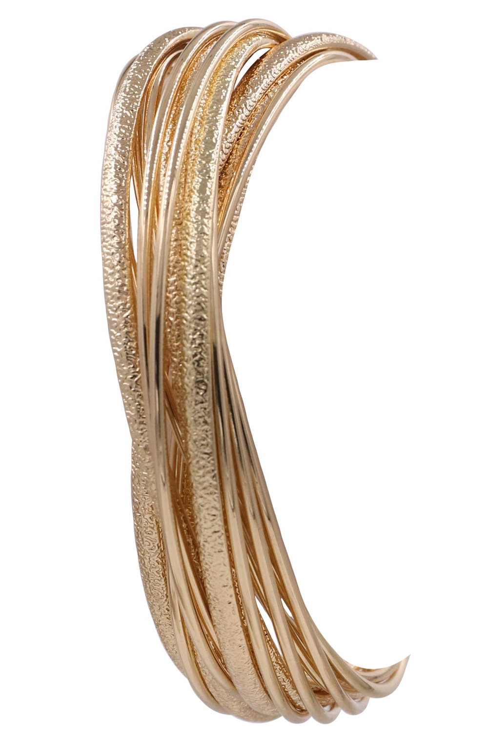 GOLD Metal Textured Plain Tangle Bracelet Set - Bracelets